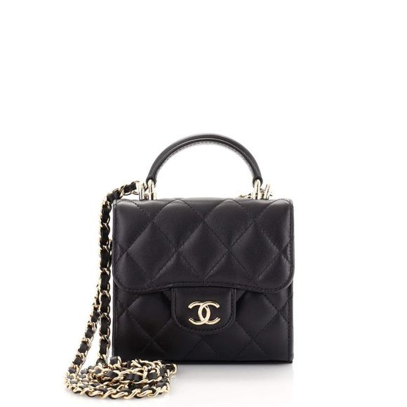 CHANEL | Bags | Chanel Square Classic Flap Top Handle Clutch With Chain ...